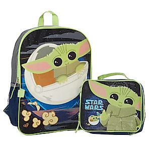 RALME Star Wars Mandalorian Baby Yoda Backpack with Lunch Box Set for Boys and Girls, Value Bundle