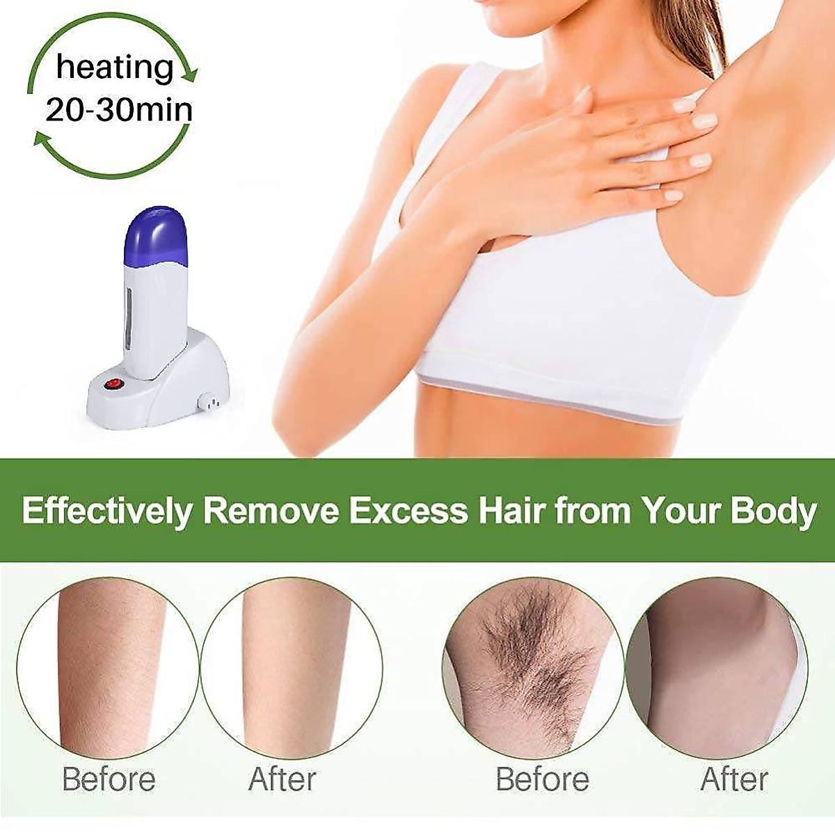 Roll-On Electric Waxing Machine for Painless Hair Removal, Warm Roller Wax Cartridge with Pedestal for Women and Men