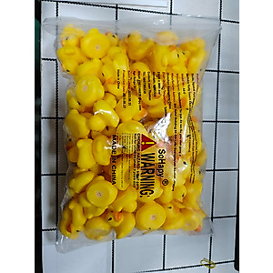 SOHAPY 100Pcs Mini Yellow Rubber Ducks Tiny Baby Shower Rubber Ducks, Squeak Fun Baby Yellow Rubber Bath Toy Float Fun Decorations for Shower Birthday Party Favors Cupcake Carnival Game Gift (100Pcs)
