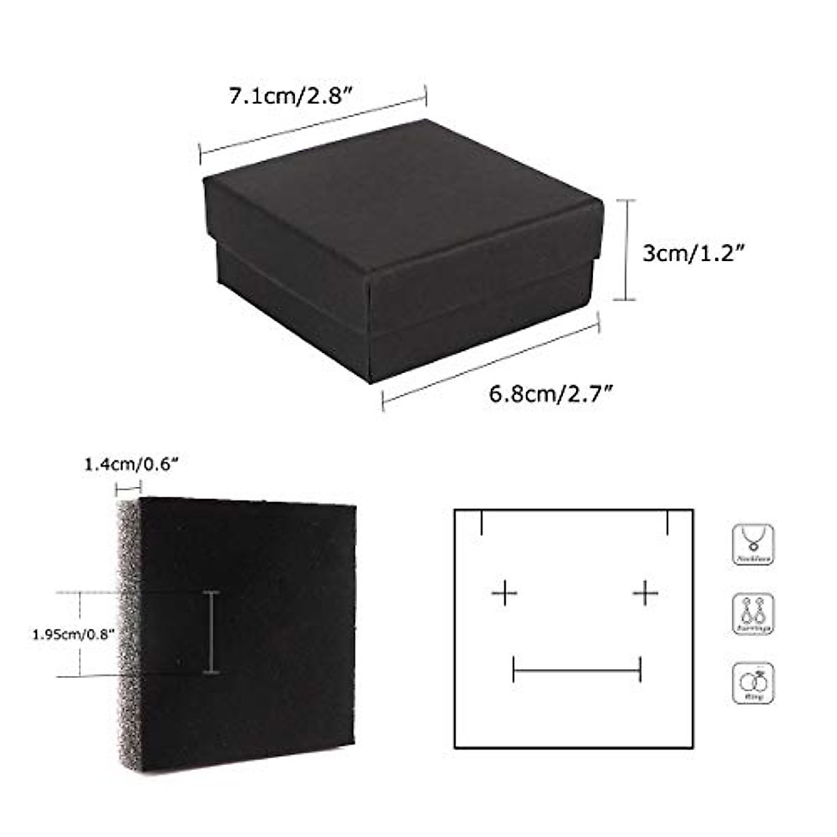 dedoot Kraft Jewelry Boxes, Pack of 30 Square Cardboard Jewelry Gift Box 2.8x2.8x1.2 Inch Small Necklace Ring Earring Kraft Box for Jewelry Set with Velvet Cushion, Black