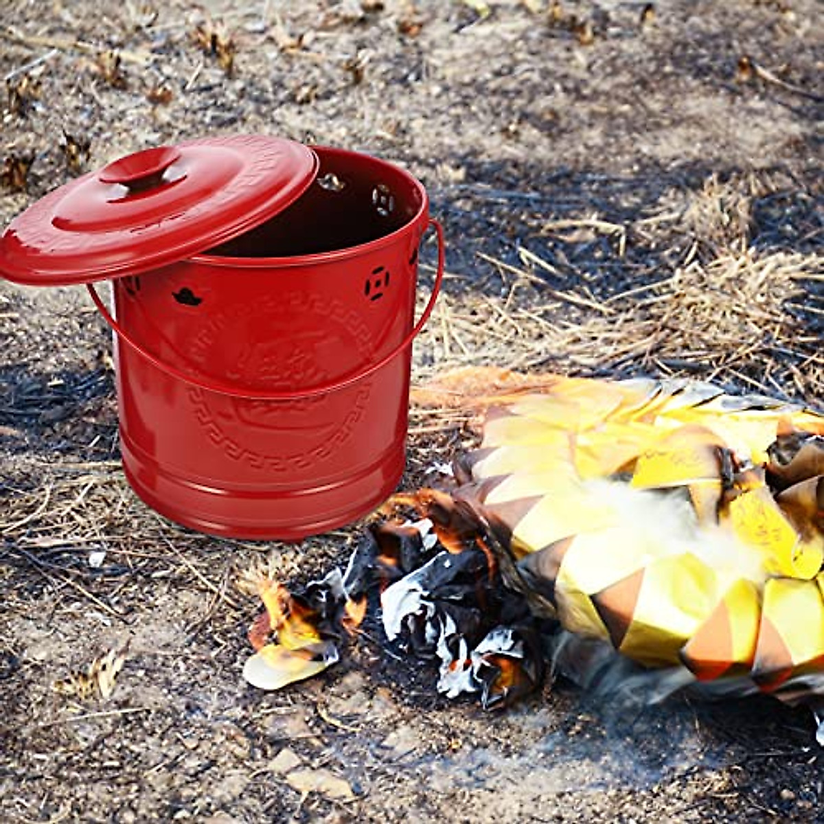 DOITOOL Burn Barrel Incinerator Can: Metal Garden Incinerator Fire Bin Enamel Burn Bin Stainless Steel Incinerator Burn Barrel Incinerator Cage Ash Bucket Fire Pit Wood Burning Pit