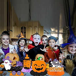 Halloween Baby Shower Honeycomb Centerpieces 14Pcs A Baby is Brewing Baby Shower Decorations Halloween Ghost Pumpkin Table Centerpieces for Gender Reveal Party Supplies