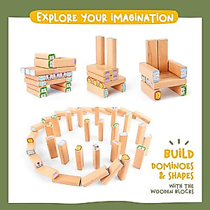 Nene Toys Wooden Block Stacking Game – 4-in-1 Tumble Tower Family Board Game with Building Blocks, Cards and Dice – African Safari Educational Wooden Toy for Kids 3-9 Years Old About Animals