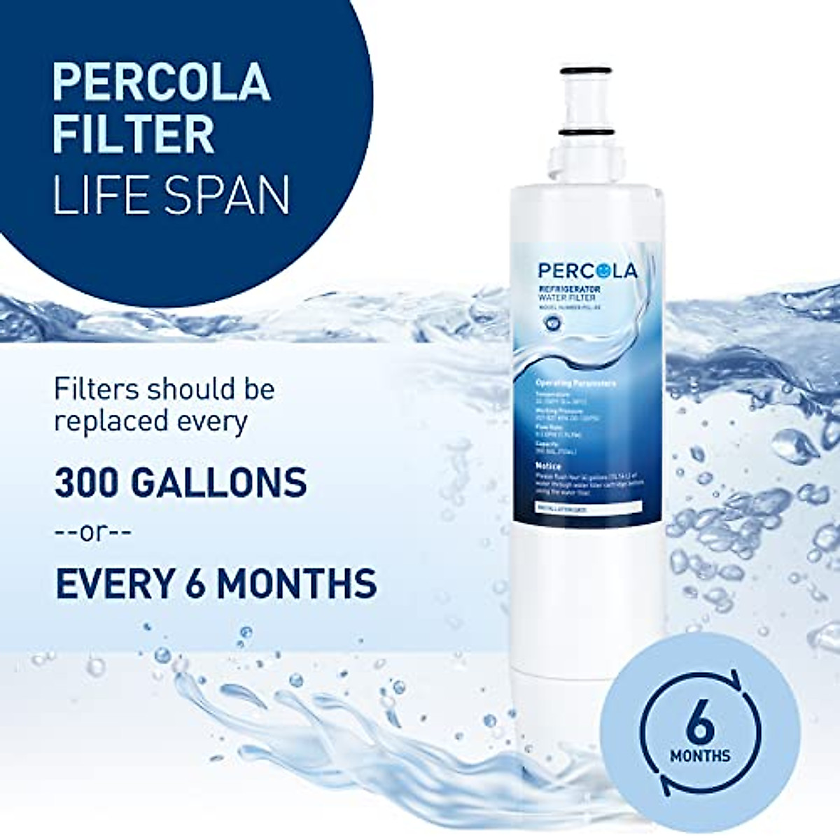 PERCOLA 9085 Water Filter, NSF 42, 53 & 401 Certified Filter Replacement for Kenmore 46-9010, 469010, 9010, 46-9085, 9085, 4609085, 46-90102, 90102, 4690102, 46-9902, 46-9908, 9908 (3 Pack)