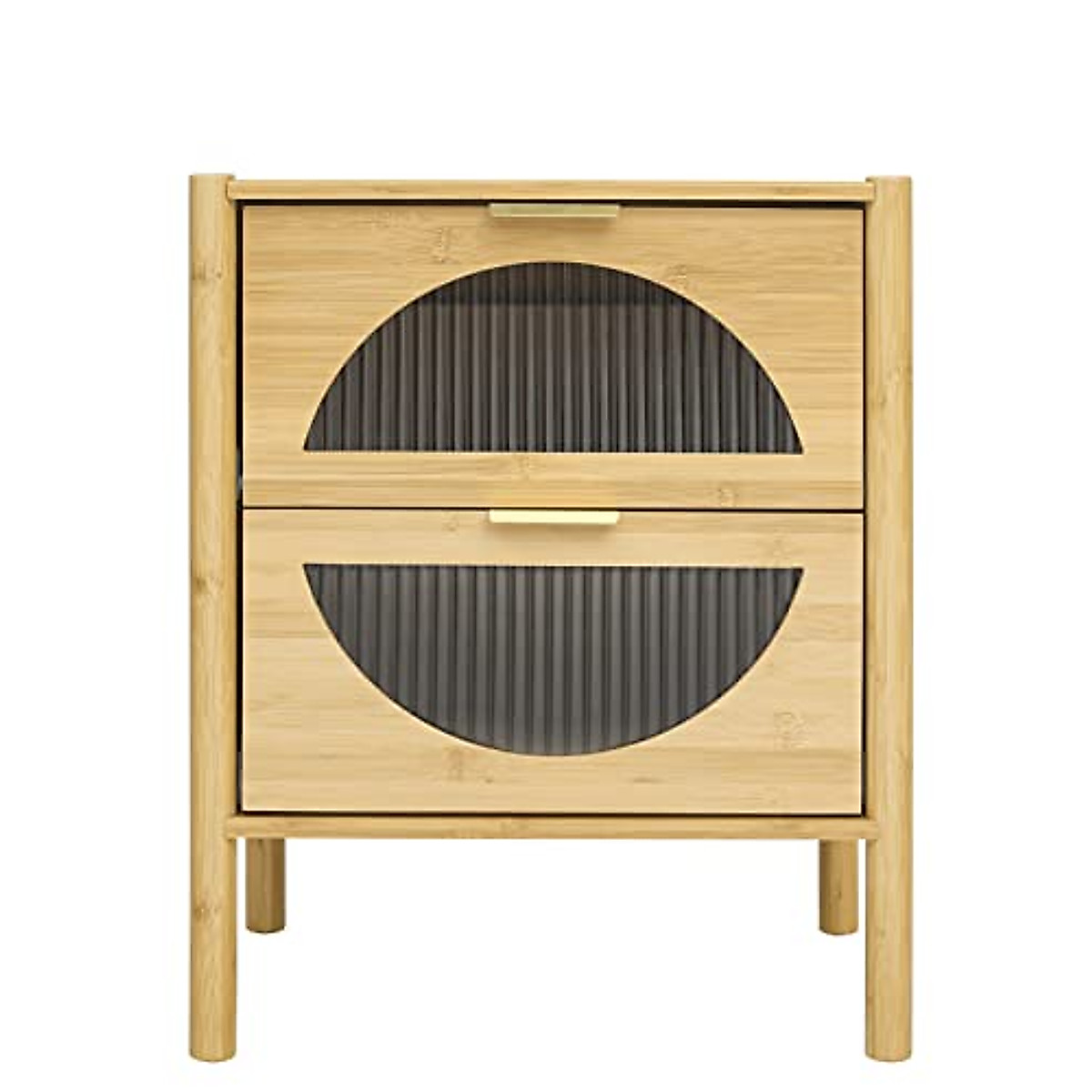 End Table with 2 Drawers, Bamboo Mid Century Modern Bamboo Bedside Table Night Stand with Drawer and Storage Shelf for Bedroom, Solid Wood End Table Side Table for Living Room, Easy Assembly