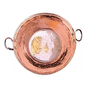 CELLY PARTY 18" Authentic and Cazo De Cobre Original Para Carnitas Large Heavy Duty Gauge Copper Pot Hand Hammered Made in Mexico 100% Copper Wok Jam Pan