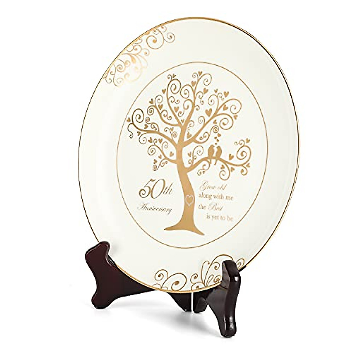 Urllinz 50th Anniversary Plates with 24k Gold Foil-50th Anniversary Wedding Gifts for Parents Couples,Valentine's Day Gifts, 50 Year Golden Wedding Gifts,Porcelain Plate for Her Him with Stand 9 Inch