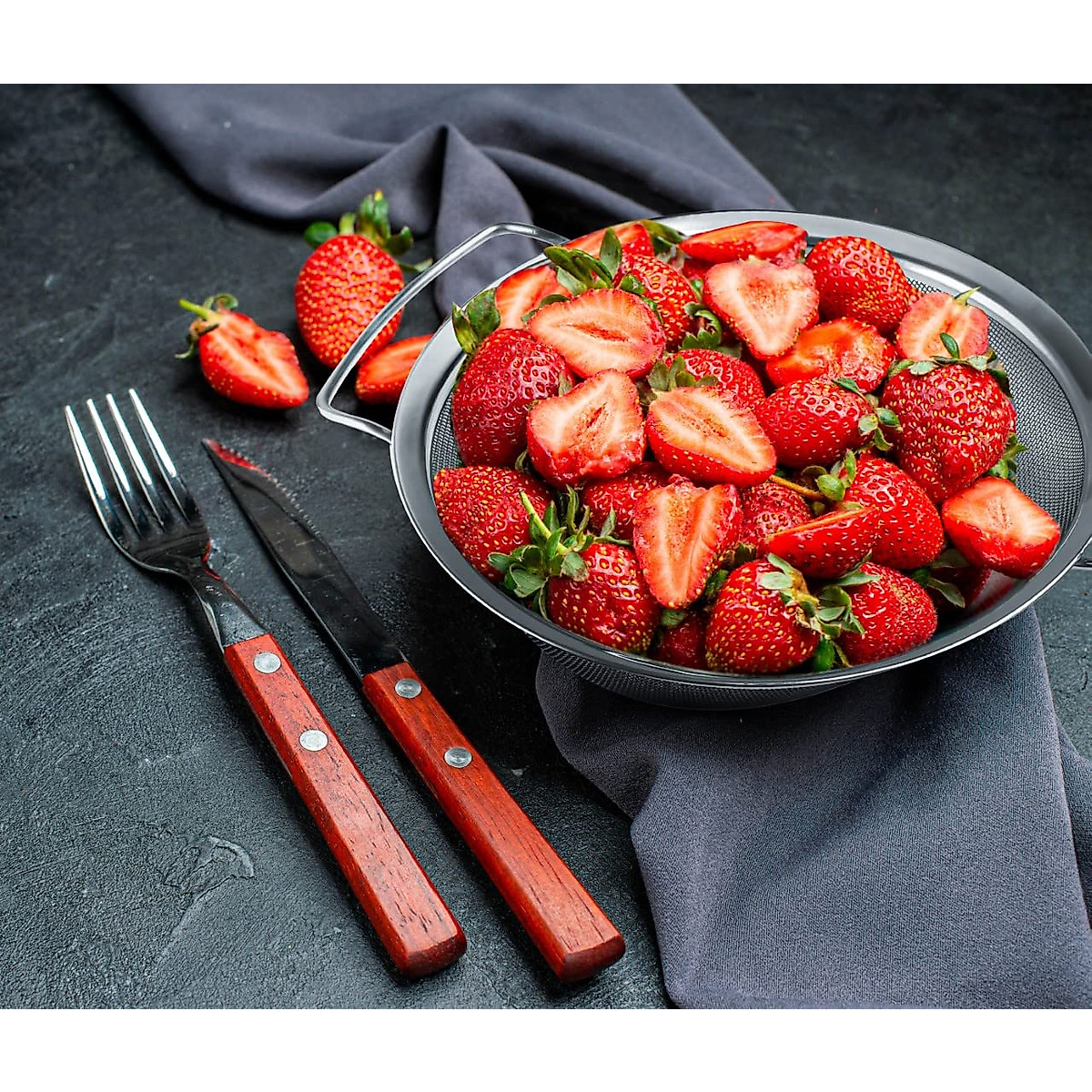 Kafoor 9" Large Fine Mesh Strainer with Thermo Plastic Rubber Handle - Sieve Fine Mesh Stainless Steel - Ideal to Strain Pasta, Quinoa and Rice