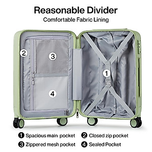 Hanke 20 Inch Carry On Luggage 22x14x9 Airline Approved PC Hard Shell Suitcases with Wheels TSA Luggage for Women Men Lightweight Travel Luggage(Bamboo Green)