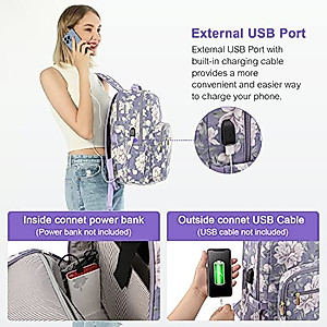 LOVEVOOK Laptop Backpack Purse for Women, Fashion Work Business Travel Computer Bags, College Nurse Backpack for Womens, Casual Daypack, Fit 15.6 Inch Laptop, Flower-Pink Purple