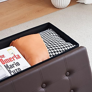 Guangshuohui Storage Ottoman Bench, Faux Leather Footrest Ottoman, Storage Bench Suit for Bedroom,Living Room and Hallway (Dark Brown, Glossy Pull Point)