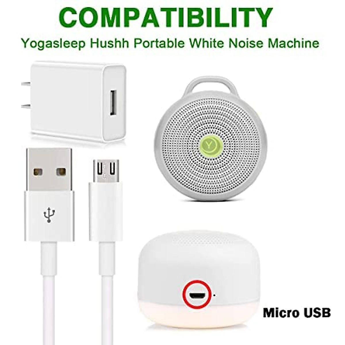 5FT USB Micro Yogasleep Adapter Charger Cable Compatible for Yogasleep Hushh Portable White Noise Machine for Baby, Yogasleep Rohm White Noise Machine for Travel, WavHello Charging Cord Power Wire