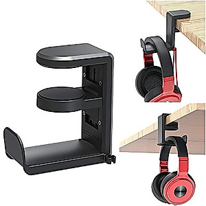 PC Gaming Headset Headphone Hook Holder Hanger Mount, Headphones Stand with Adjustable & Rotating Arm Clamp, Under Desk Design, Universal Fit, Built in Cable Clip Organizer EURPMASK