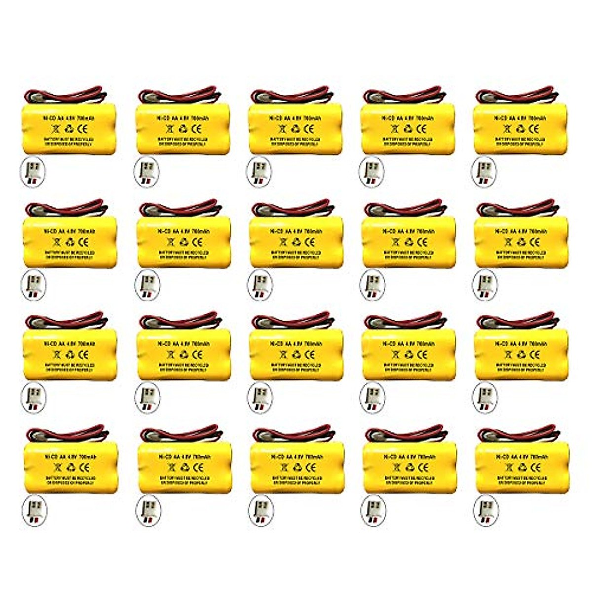 (20 Pack) 4.8v 700mah Emergency Light Exit Sign Ni-Cd Battery Replacement Lithonia BL93NC487 at-Lite BL93NC484 BL93NC485