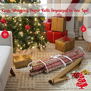 Simplify Clear Gift Wrap Storage Bag | Holds 30" Long Wrapping Paper Rolls | Clear | Zipper Closure | Easy Storage | Holiday Storage | Easy Carry Hangers