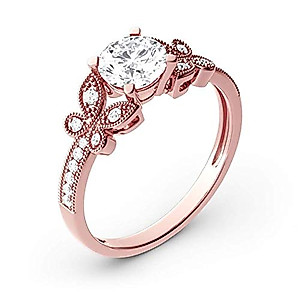 Jeulia 1 Carat Women Moissanite Engagement Rings 925 Silver Butterfly Wedding Rings Round Cut CZ Anniversary Promise Rings with Side Stone (Rose Gold, 8)