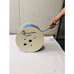 iTechCables, Cat6a Plenum 1000ft CMP Rated Pure Copper, 750Mhz, Solid Ethernet Cable, 23AWG, 10 Gigabit Ethernet Cable, Unshielded Twisted Pairs (6a UTP) (Blue)