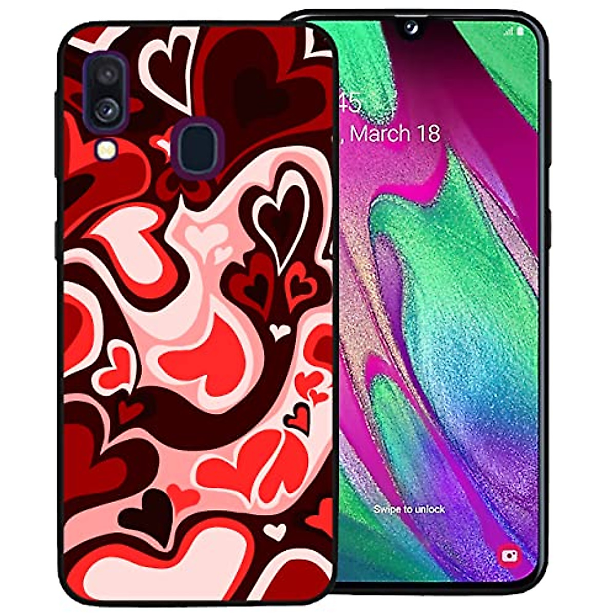 zaztify Phone Case for Samsung Galaxy A40, Lovely Irregular Red Black Love Heart Lovecore Aesthetic Cute Shockproof Protective Anti-Slip Thin Soft Cover Shell