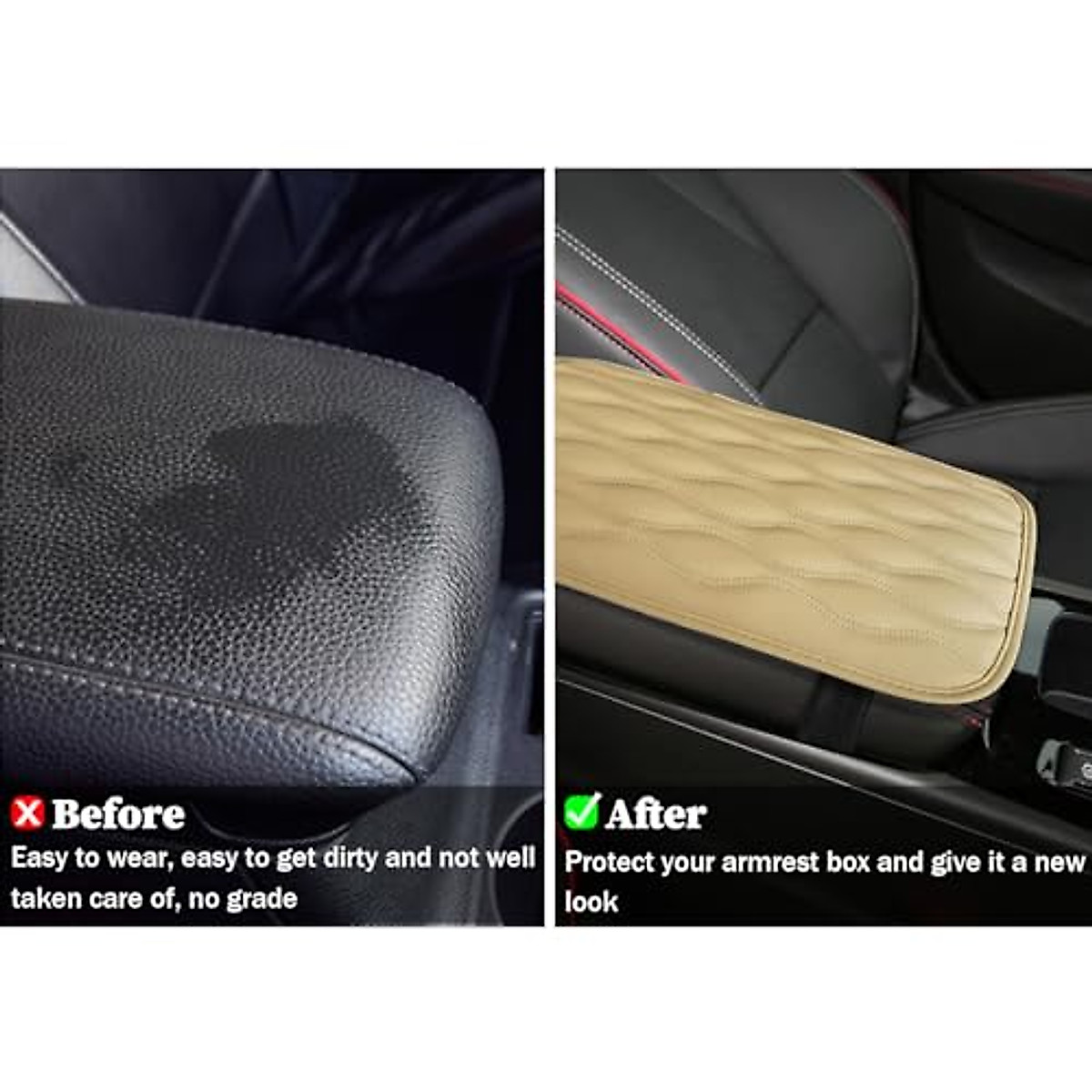 Osilly Car Center Console Cover, PU Leather Waterproof Armrest Storage Box Mat, Soft Non-Slip Auto Armrest Seat Box Protector, Car Interior Accessories for Most Vehicle, SUV, Truck (Beige)