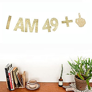 Morndew Gold Gliter I AM 49+1 Paper Banner for 50th Birthday Party Sign Backdrops Funny/Gag 50 Bday Party Wedding Anniversary Celebration Party Retirement Party Decorations