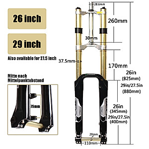BUCKLOS 26 27.5 29 MTB Bike Suspension Fork 180mm Travel, Bicycle Magnesium Alloy Downhill Forks 20mm Axle, 1-1/8" Threadless Mountain Bikes Fork