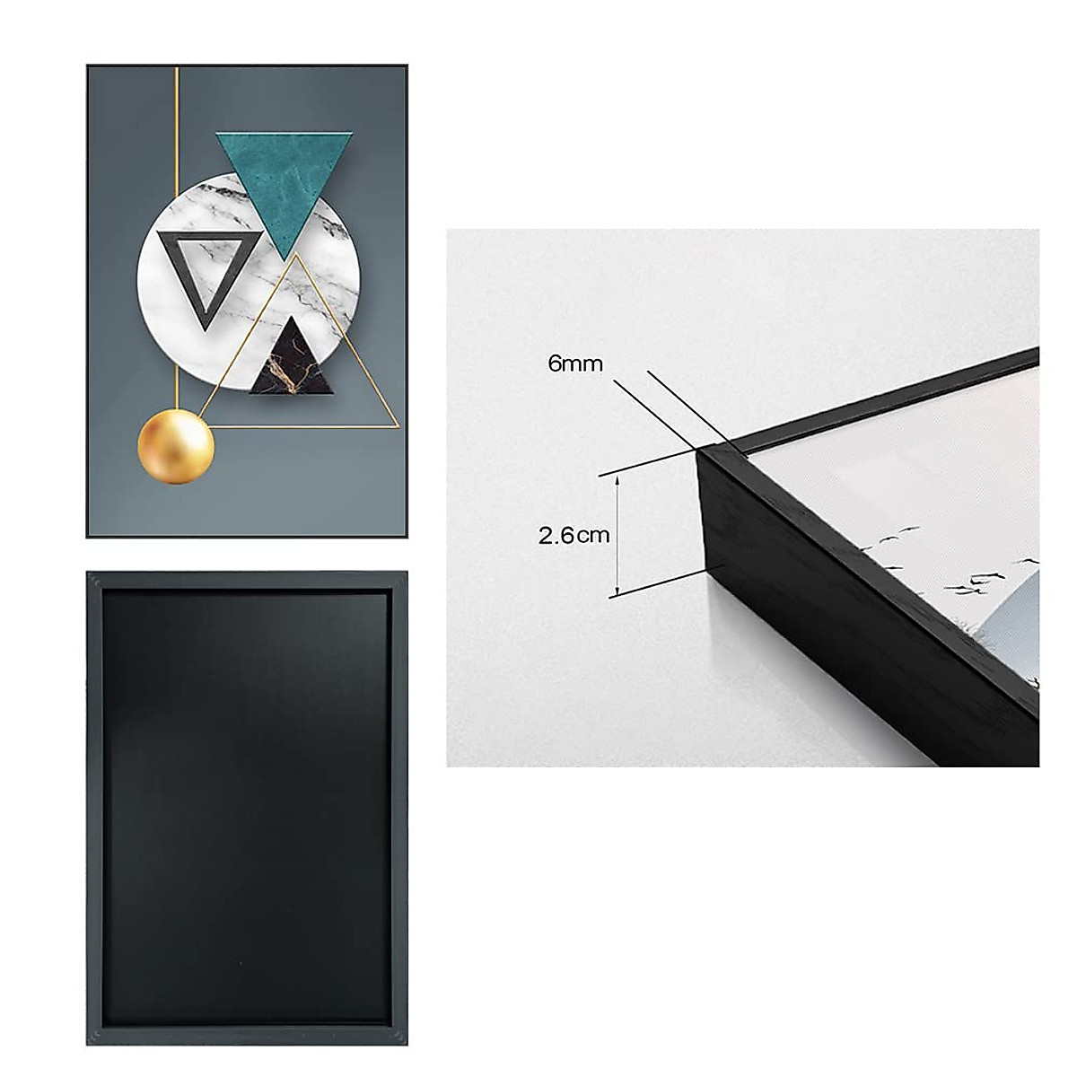 ARTKN 3 Pieces Framed Abstract Geometric Wall Art, Art Shapes Patterns Paintings, Modern Wall Decor Artwork, Large Wall Art for Living Room Bedroom Office(Blue, 16" X 24" X 3 pieces)