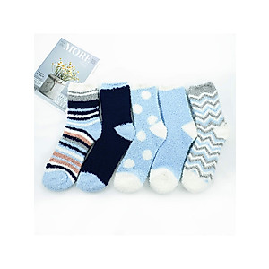 Century Star Womens Socks Fuzzy Socks Soft Fluffy Socks Winter Gifts Socks Sports Outdoor Sock Athletic Socks For Christmas 5 Pairs Blue