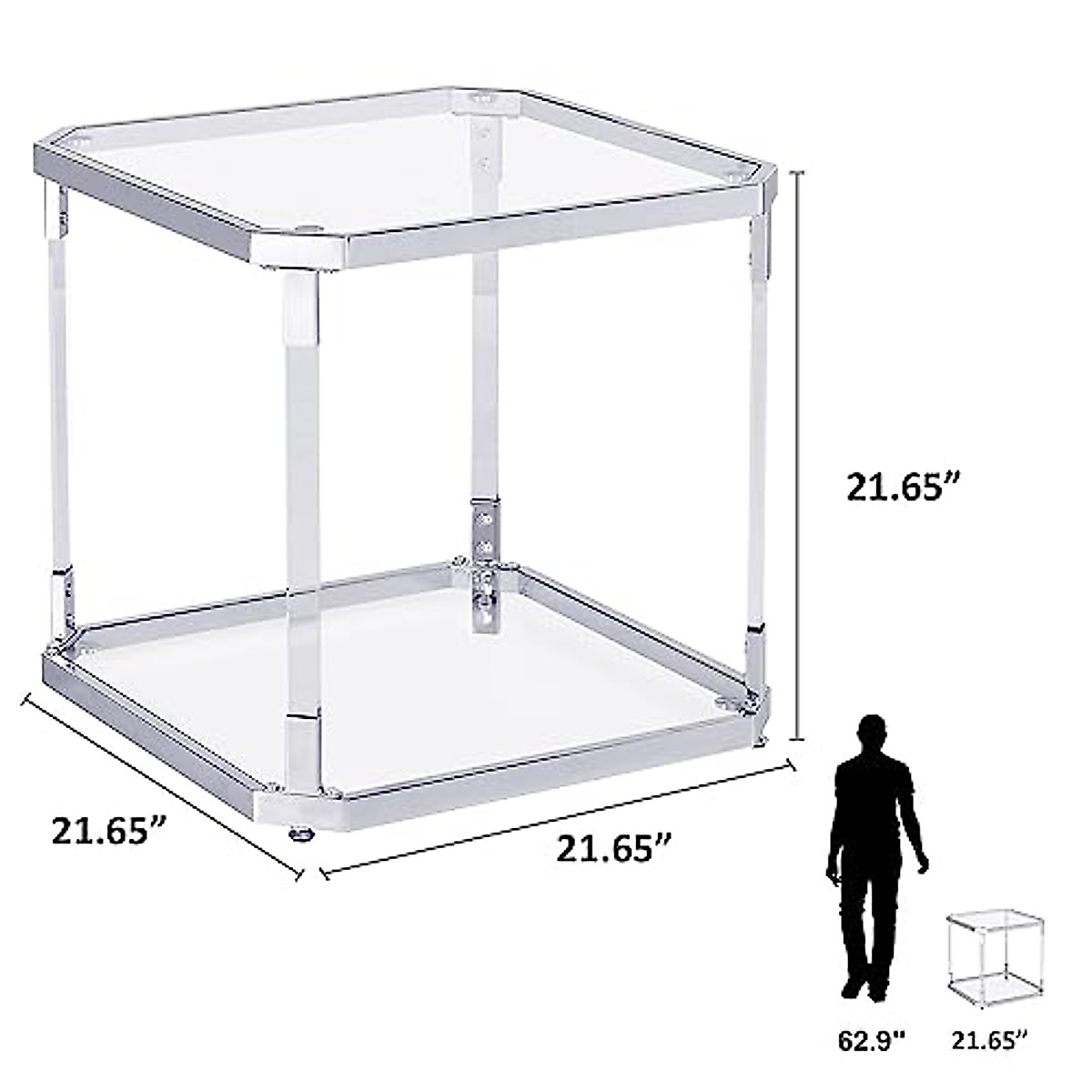 MINPINSER Glass Side Table-Silver Chrome End Table Clear Acrylic Nightstand for Living Room Bedside Bedroom