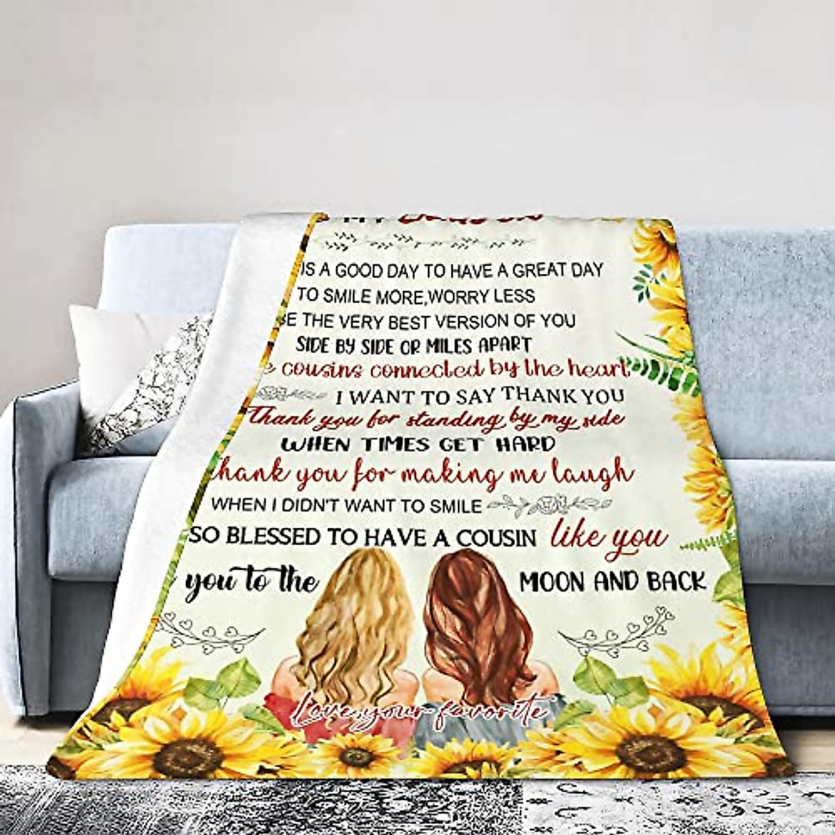 SJEFOJ Cousin Gifts for Women to My Cousin Blanket Throws Best Gift for Birthday Christmas Thanksgiving 60''x 50''