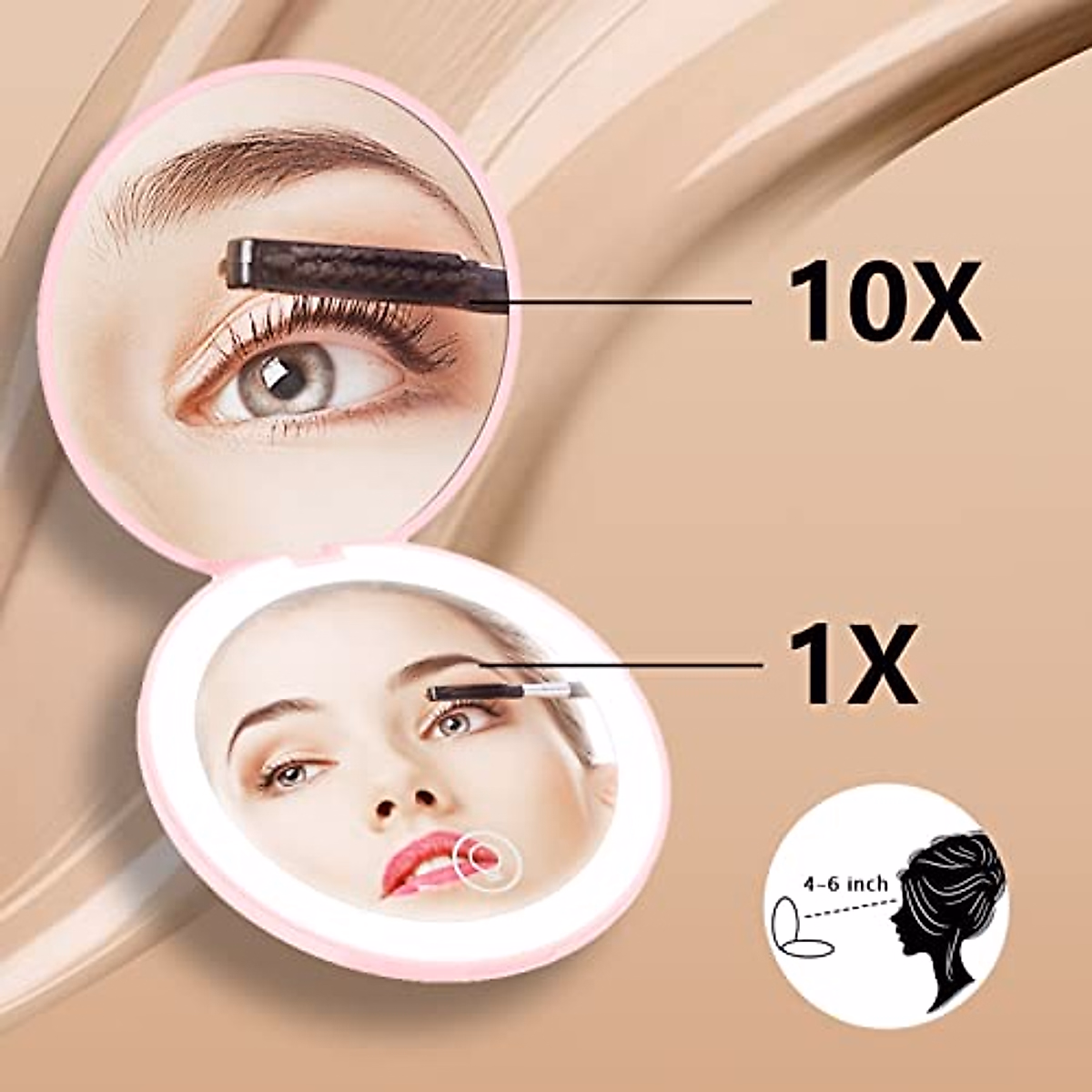 GUFAC LED Travel Makeup Mirror, 1x/10x Magnification Compact Mirror,Portable Mirror, 3.5 inch Folding Mirror,Handheld 2-Sided Mirror,Folding Travel Mirror for Handbag,Purse,Pocket,Round