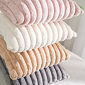 DEELAND Pack of 2,Double-Sided Faux Fur Plush Decorative Throw Pillow Covers Fuzzy Striped Soft Pillowcase Cushion Covers for Sofa Couch Bedroom