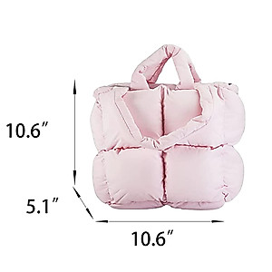Puffer Tote Bag for Women Puffy Tote Bag Purse Soft Fluffy Padded Down Cotton Quilted Shoulder Bags Handbags (Pink,one size)