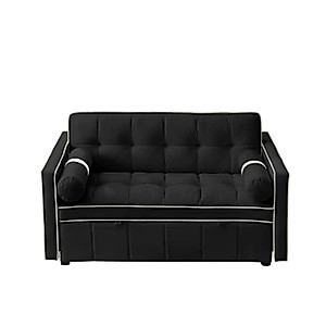 Modern 55.5" Pull Out Sleep Sofa Bed 2 Seater Loveseats Sofa Couch With Side Pockets, Adjsutable Backrest And Lumbar Pillows,For Bedrooms Easy To Assemble Wooden Noise Free Platform Bed Suitable
