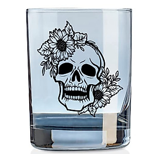 Halloween Gifts for Women Men Adults Hostess Whiskey Glass, Skull Gift Glass for Halloween Lovers or Party's Owners, Halloween Party Supplies - Skull