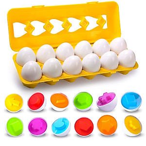 KIDZLIKE Easter Baskets Stuffers Eggs Toys Gifts for Toddlers-12 Matching Eggs with Colors and Shapes Recognition Skills, Educational Toys Montessori Toys for Preschool Kids