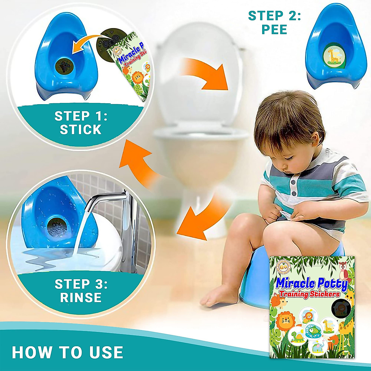 Miracle Potty Training Color Changing Stickers for Girls and Boys | Jungle Animal Toddler Potty Training Seat Toilet Sticker | Use with or Without Printable Potty Chart Or Potty Watch | 5 Pack