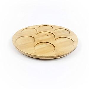 Coffee Syrup Rack, Bottle Display, 12" Bamboo Lazy Susan, No Plastic Both Sides Wooden Tray for Cupcake Bottle of Wine Sauce, Spice Organizer, Rotating Turntable Countertop Wooden Tray