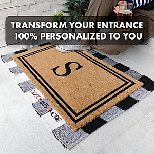 COCO MATS 'N MORE Blue Double Bordered Monogrammed Coco Doormat 38" x 60" with Vinyl Backing | Entry Rugs | Unique, Personalized Door Mats Outdoor | Tough Coconut Husk Scrapes All Dirt Off Shoes