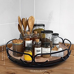 HomenComfy Lazy Susan Turntable for Cabinets, Kitchen, Bathroom Countertops, OPENICE 11-Inch Wooden Lazy Susan Organizer for Dining Table, Rotating Spice Organizer, Mom's Beloved Gift