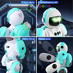 VATOS Robot Toys for Kids, Remote Control Robot with Record Voice & Gesture Sensing Control, Rechargeable Programmable Music Dancing Functions Cool Birthday Gift for Toddler Boys Age 3 4 5 6 Years Old