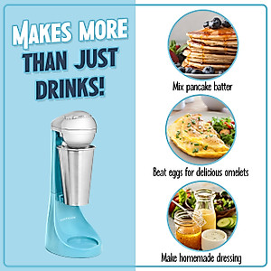 Nostalgia Two-Speed Electric Milkshake Maker and Drink Mixer, Includes 16-Ounce Stainless Steel Mixing Cup & Rod, Blue