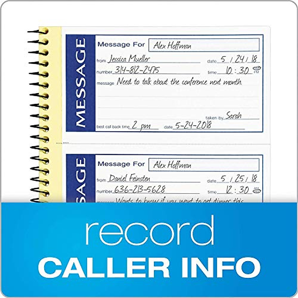 TOPS Adams Write 'N Stick Spiral Message Pad, 200 Carbonless Duplicate Sets Per Pad, 5.25 x 11 Inches, White/Yellow (SC1153WS) 4 PACK