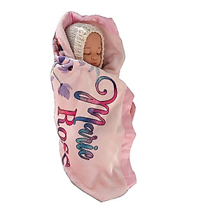 Personalize It Milestone Baby Blanket (Pink, 40 x 30) Custom Baby Girl Name Luxe Satin Trim Edge Double Sided Polar Fleece