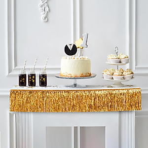C＆B Gold Foil Fringe Garland Party Decorations, 6 Feet Gold Tinsel Metallic Glitter Banner, Hanging Gold Banner Table Skirt for Birthday Bride Bachelorette Engagement Retirement Christmas Party Decor