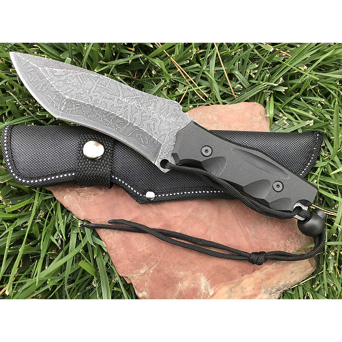 TACTICAL GEARZ TG Targ ST, 9.5" Straight Hunting Knife w/Sheath! Solid 440c Stainless Steel Acid Etched Scimitar Blade! Full Tang w/Black G10 Slab Handle!