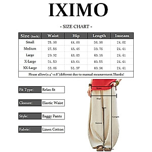 IXIMO Women's Casual Cotton Linen Baggy Pants with Elastic Waist Relax Fit Lantern Trousers Black XL