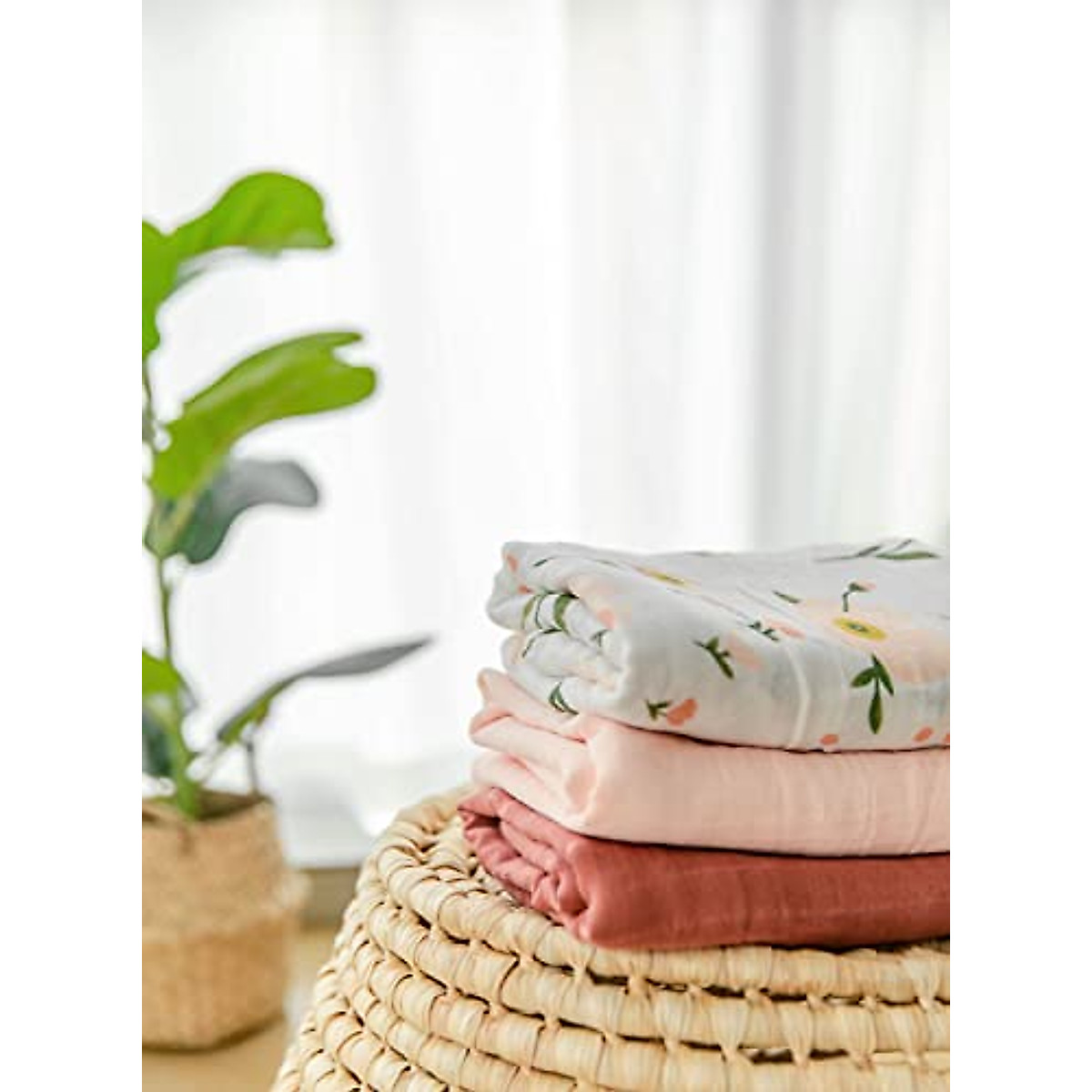 Little Jump 3 Pack Muslin Swaddle Blankets Solid Colors, Large 47 x 47 inches Muslin Blankets for Girls & Boys, Baby Receiving Swaddles, Newborn Gifts (Solid Floral)