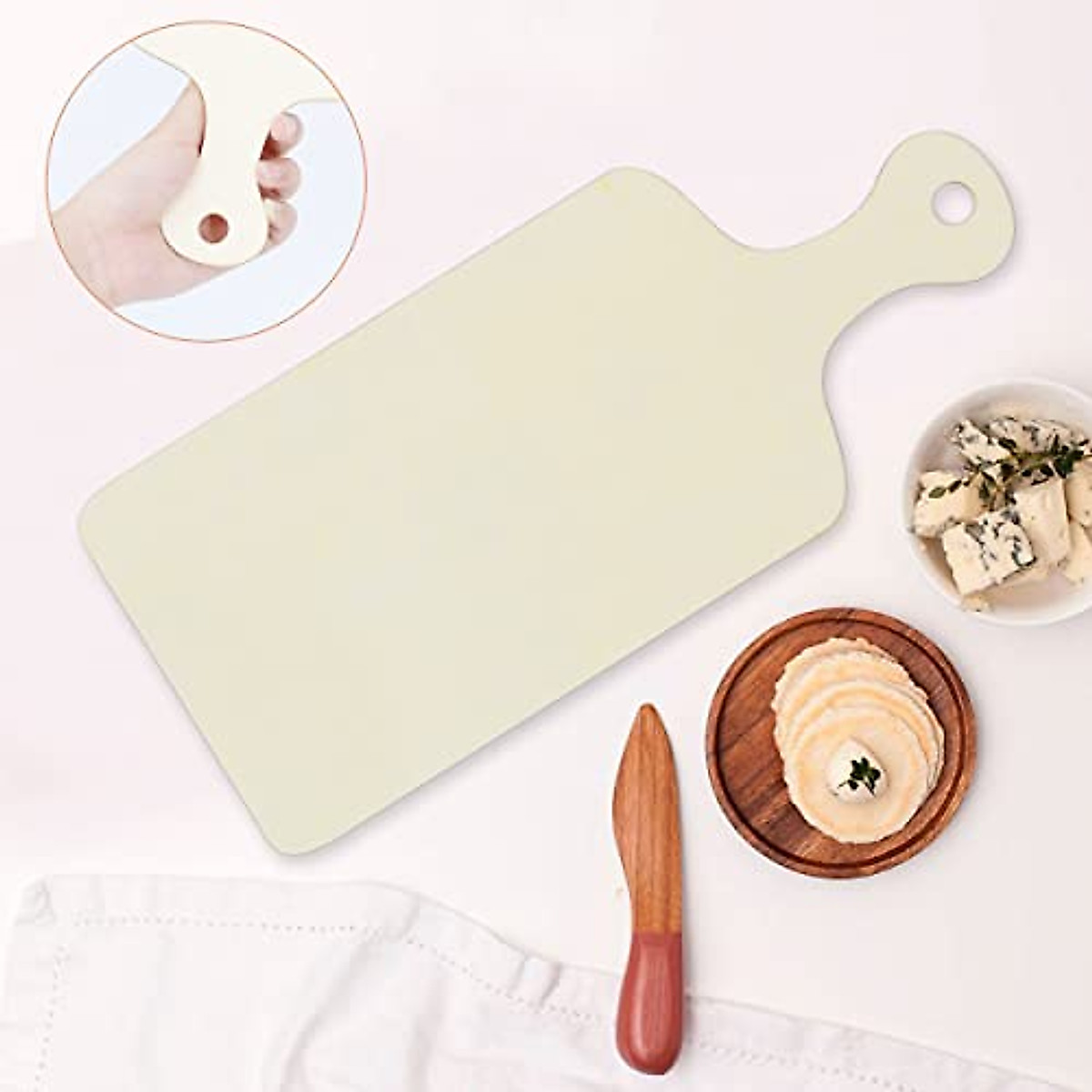 Qegft Unfinished Mini Cutting Boards - 6 Pieces Wood Cutting Board with Handle Paddle Cutting Board for DIY Crafting Home Kitchen Decor Small Chopping Board, 11.8 x 5 Inch
