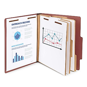 Blue Summit Supplies 10 Red Classification Folders, 3 Dividers, Letter Size with 2 Inch Tyvek Expansions, 8 Section Brick Red Classification Folder, 10 Pack