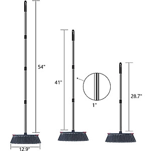 Soft Sweeping Broom, MEIBEI Multi-Surface Kitchen Broom with Stainless Steel Long Handle-57, Soft Dusting Brush Ideal for Cleaning Home, Garage, Store and Office